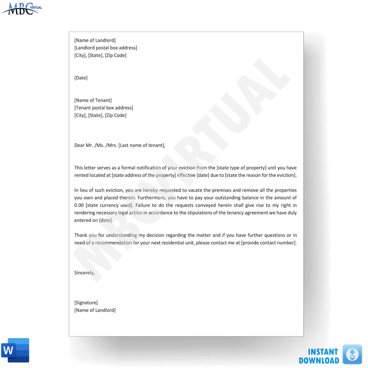 Eviction Letter Template MbcVirtual