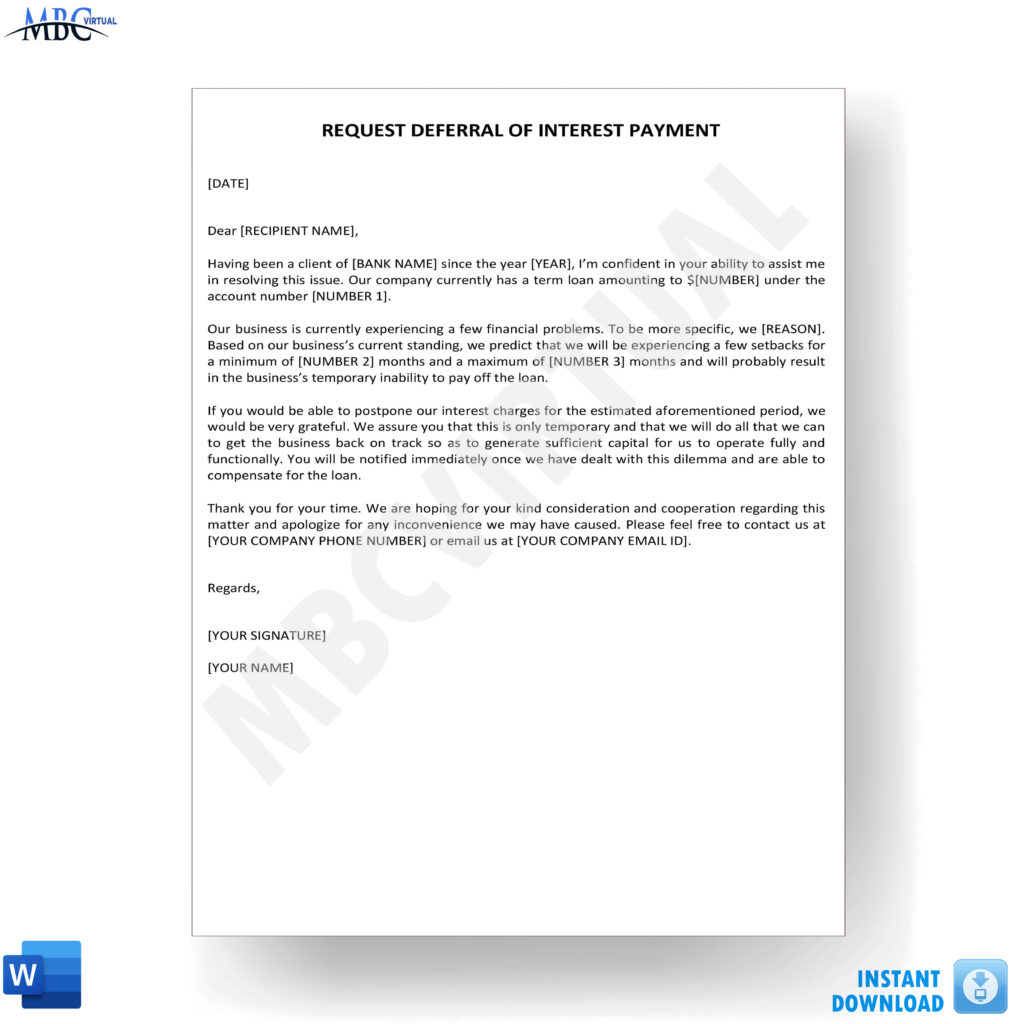 Request Deferral of Interest Payment Template - MbcVirtual