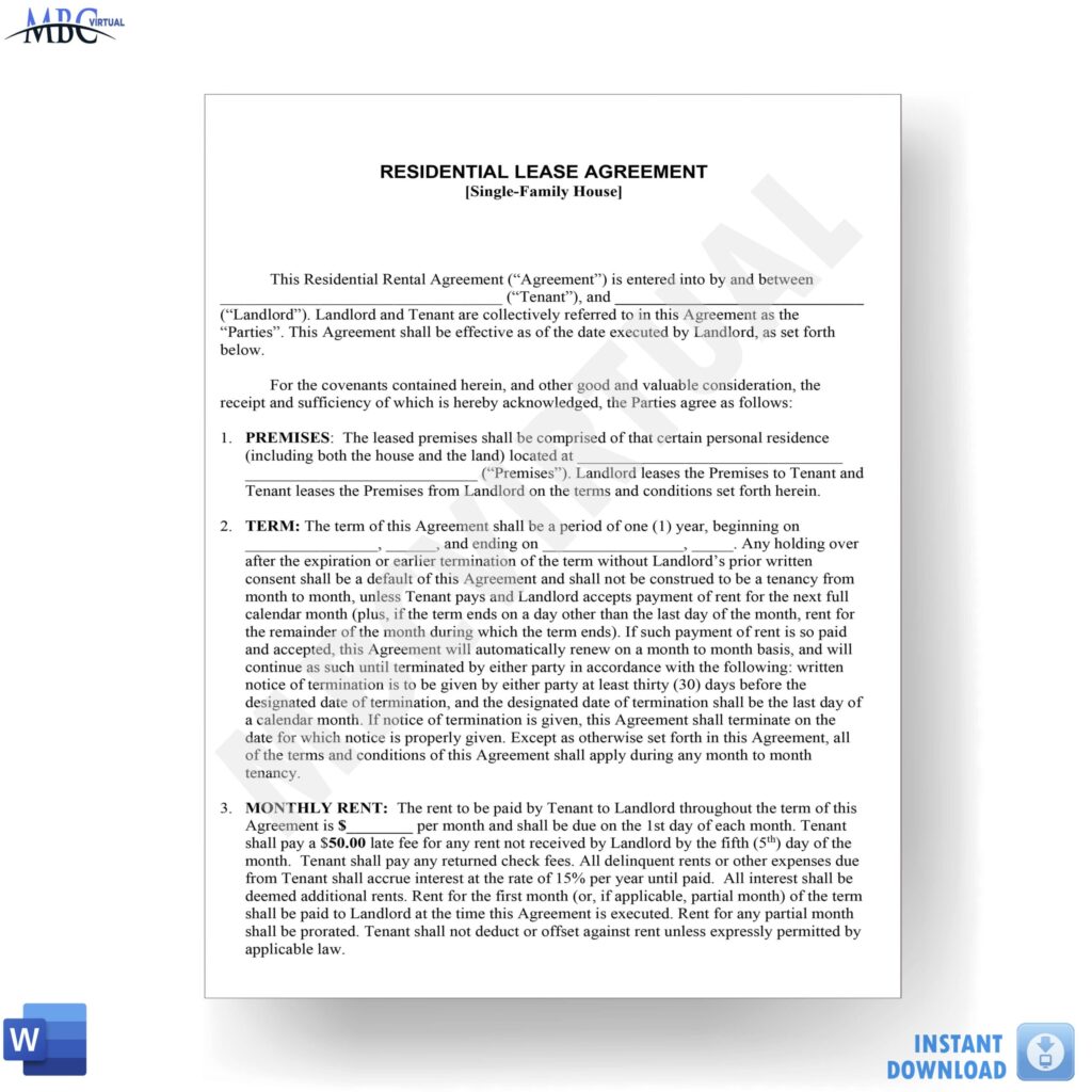 Residential Lease Agreement Template - MbcVirtual