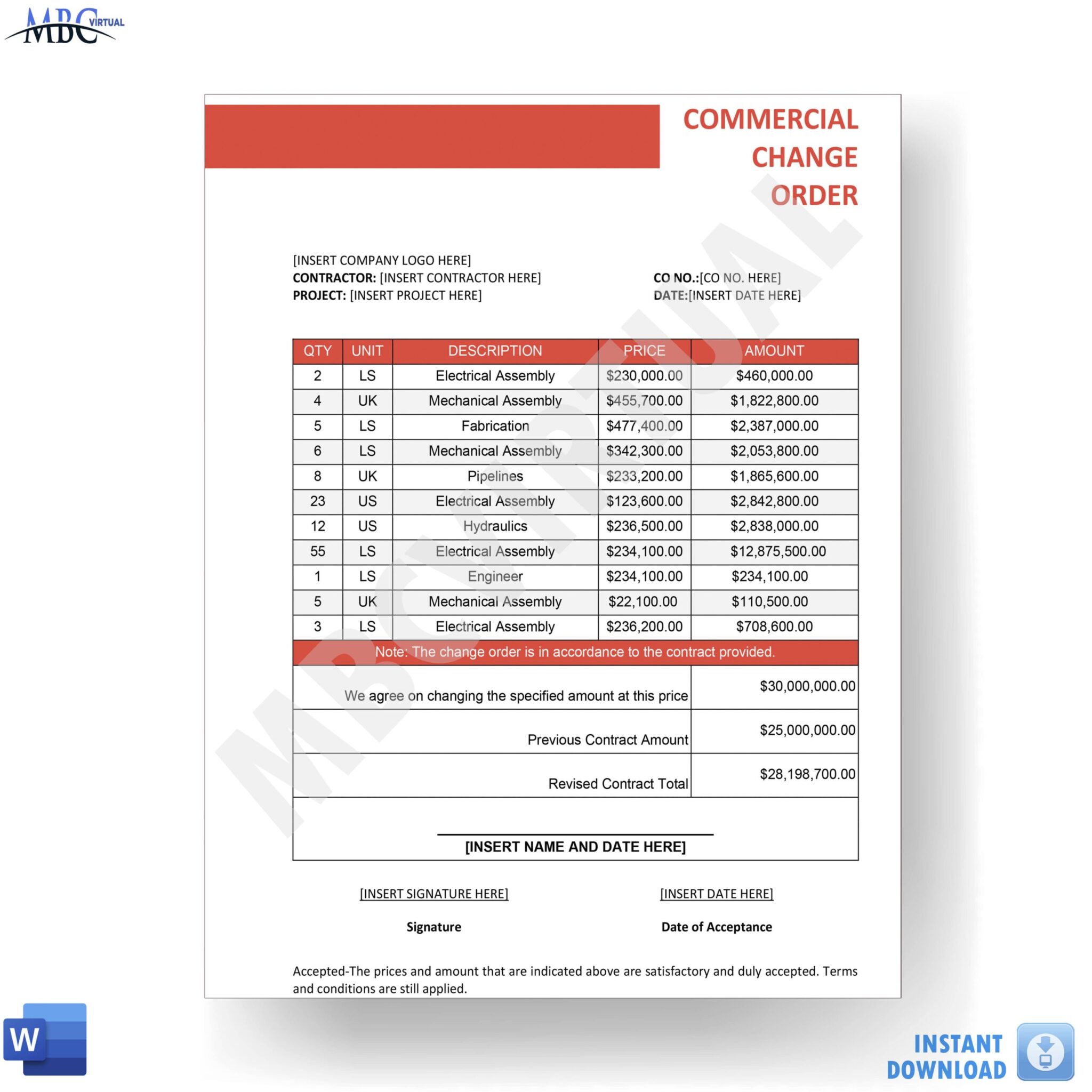 Commercial Change Orders Template - MbcVirtual