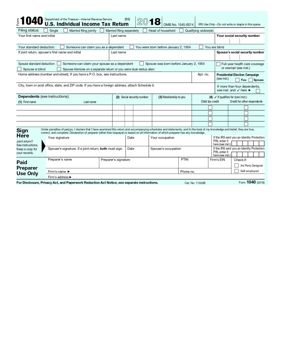 Form 1040, U.S. Individual Income Tax Return 2018 - MbcVirtual