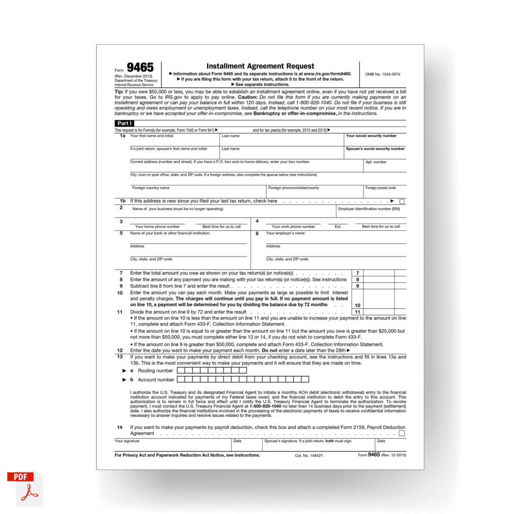 Form 9465, Installment Agreement Request 2013 - MbcVirtual