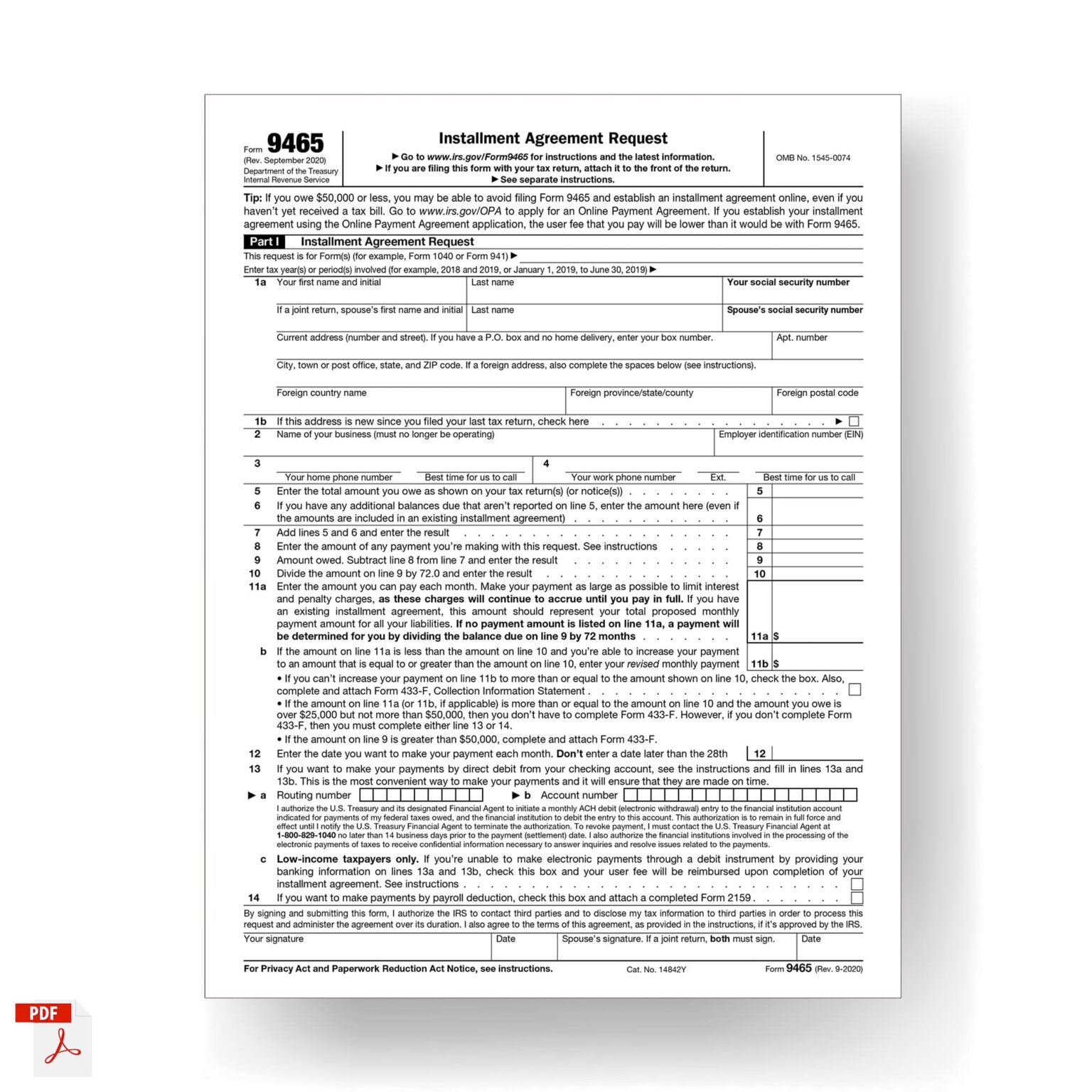 Form 9465, Installment Agreement Request 2020 - MbcVirtual