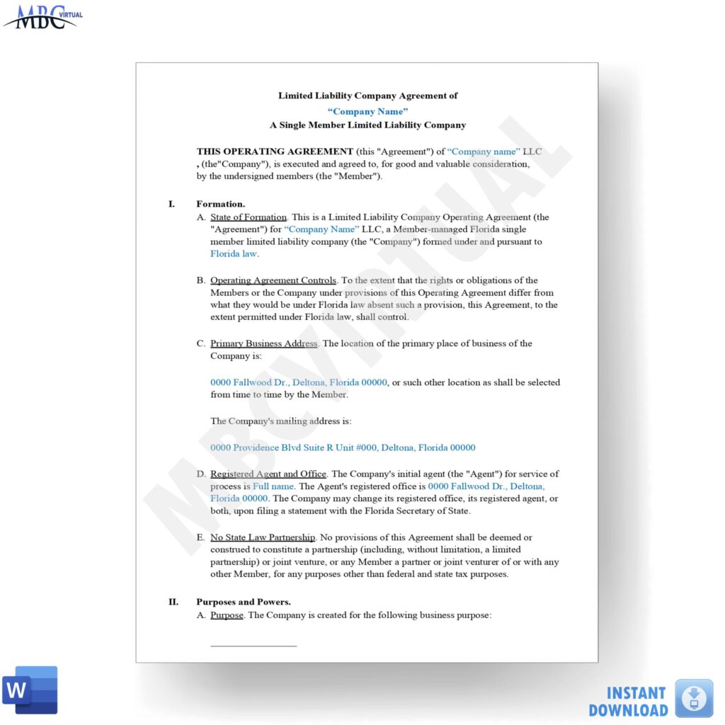 LLC Operating Agreement Template - MbcVirtual