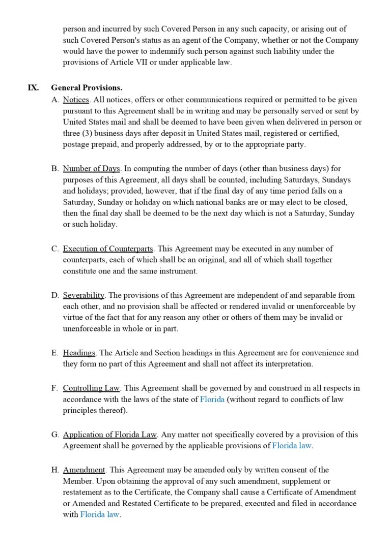 LLC Operating Agreement Template - MbcVirtual