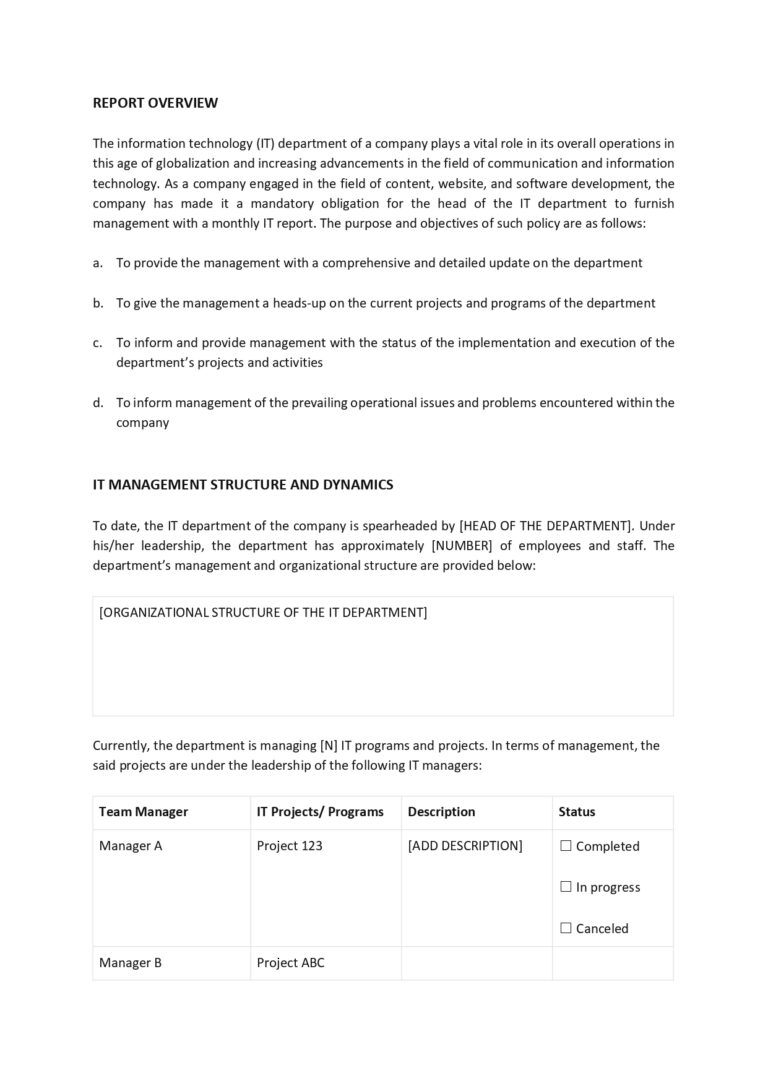Monthly IT report Template for Management Template - MbcVirtual