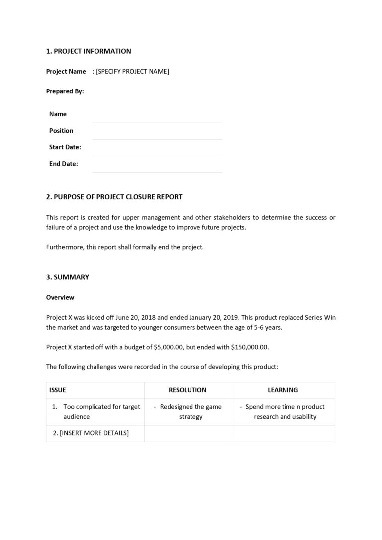 Project Closure Report Template - MbcVirtual