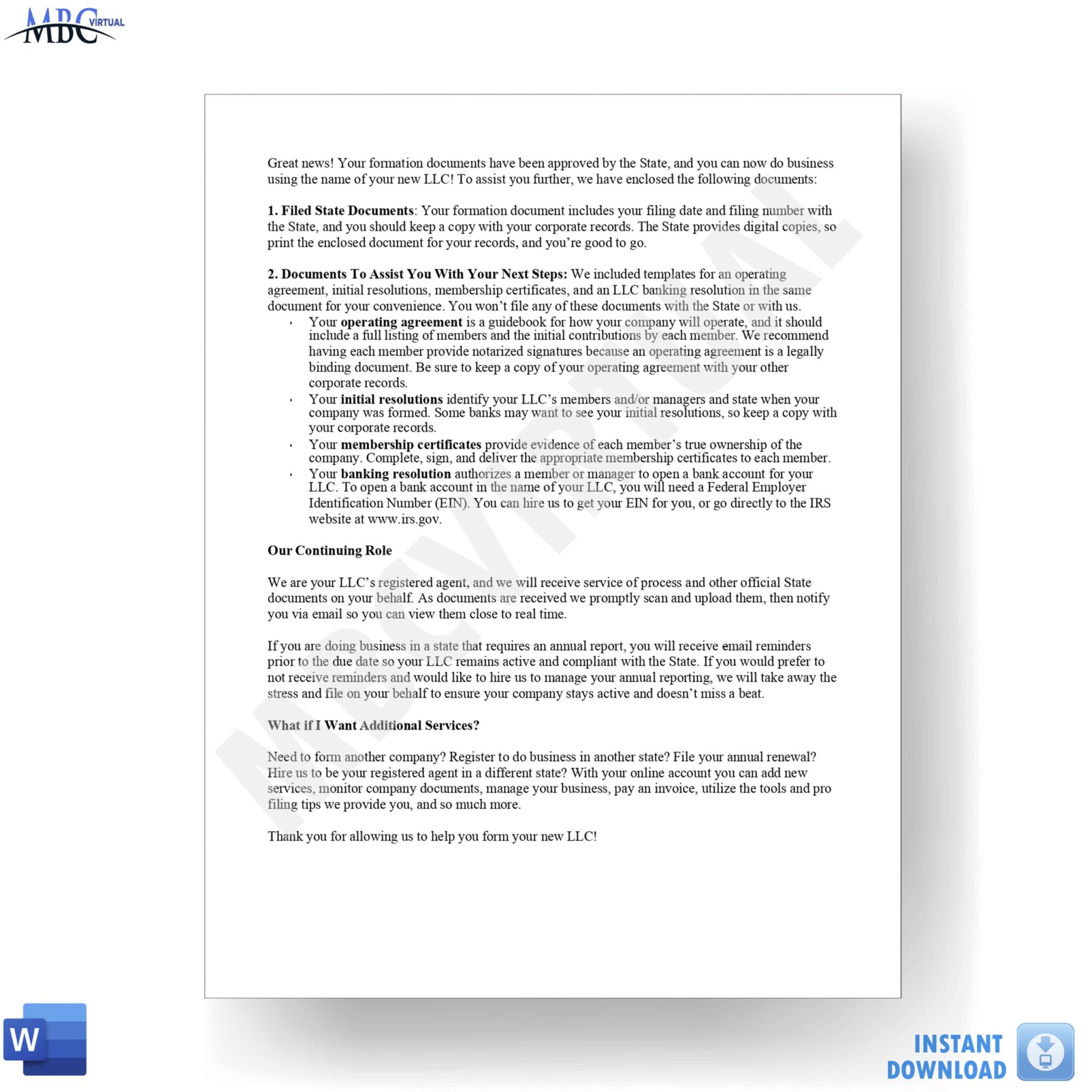 LLC Operating Agreement Template - MbcVirtual