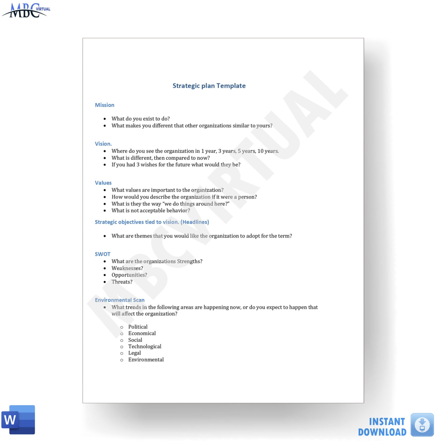 Strategic Planning Template Blank SME Template - MbcVirtual