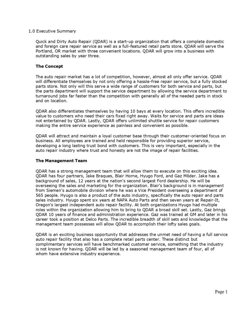 Pro Auto Repair Service Business Plan Template - MbcVirtual