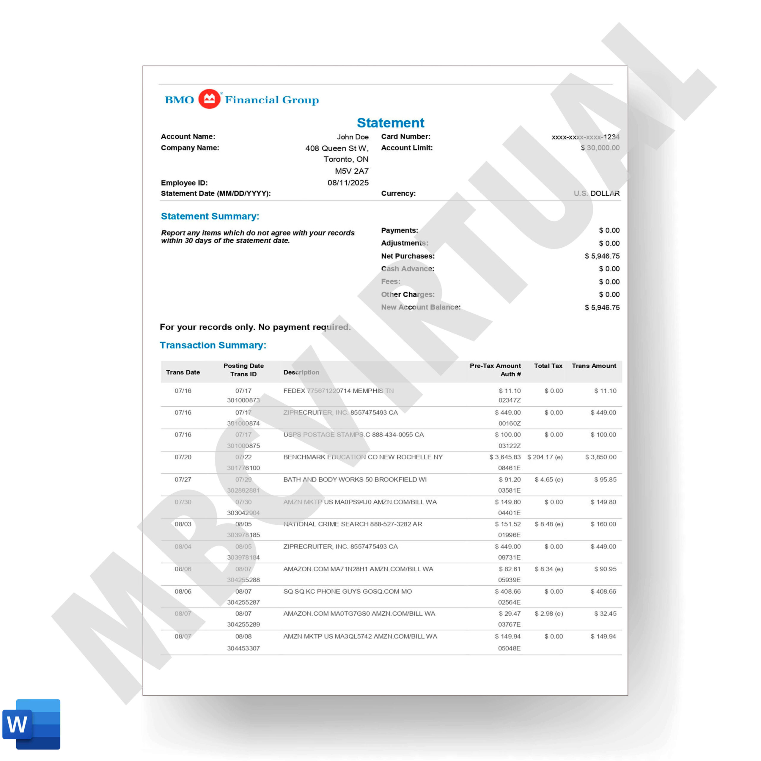 BMO Canada Bank Statement - MbcVirtual