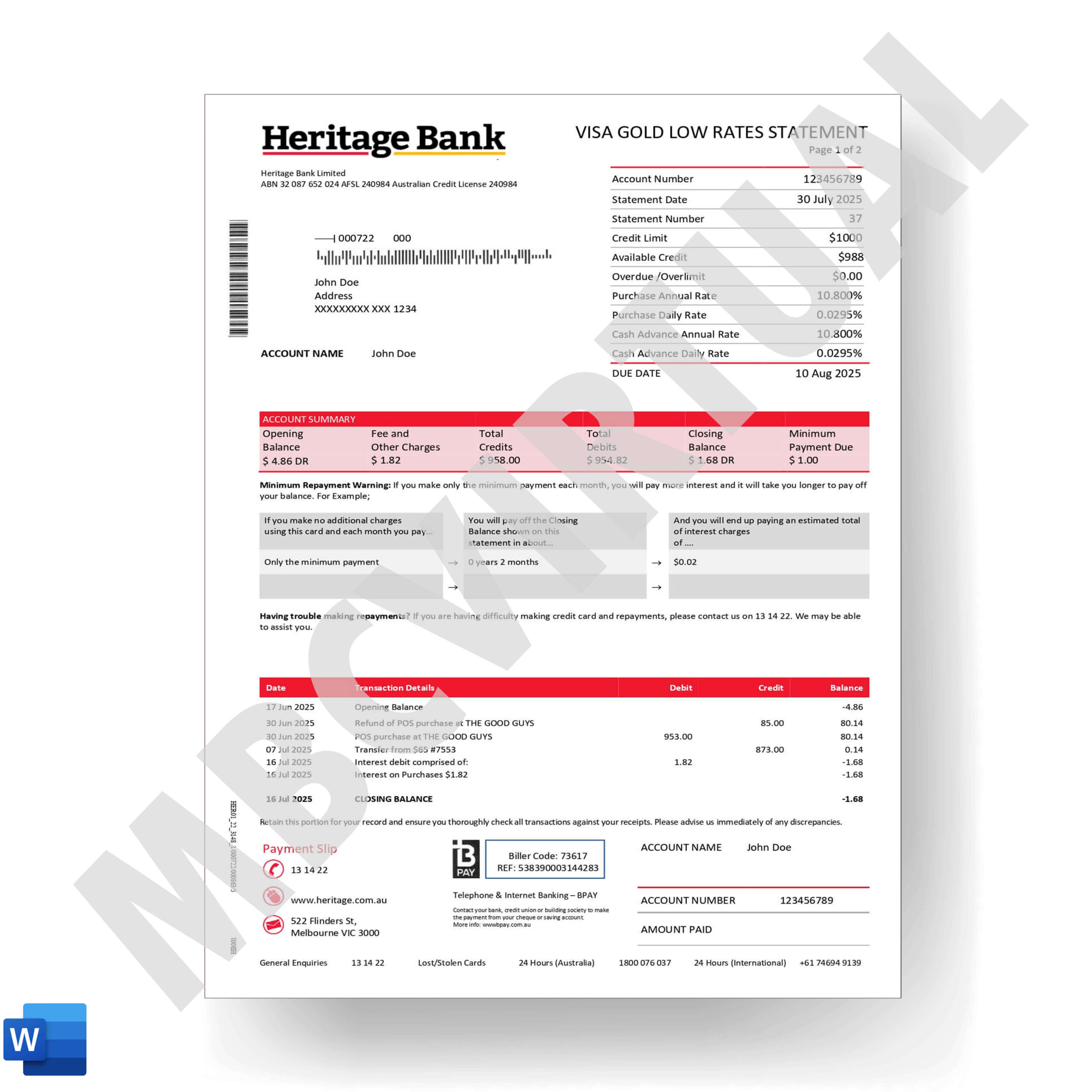 Heritage Bank Statement - MbcVirtual