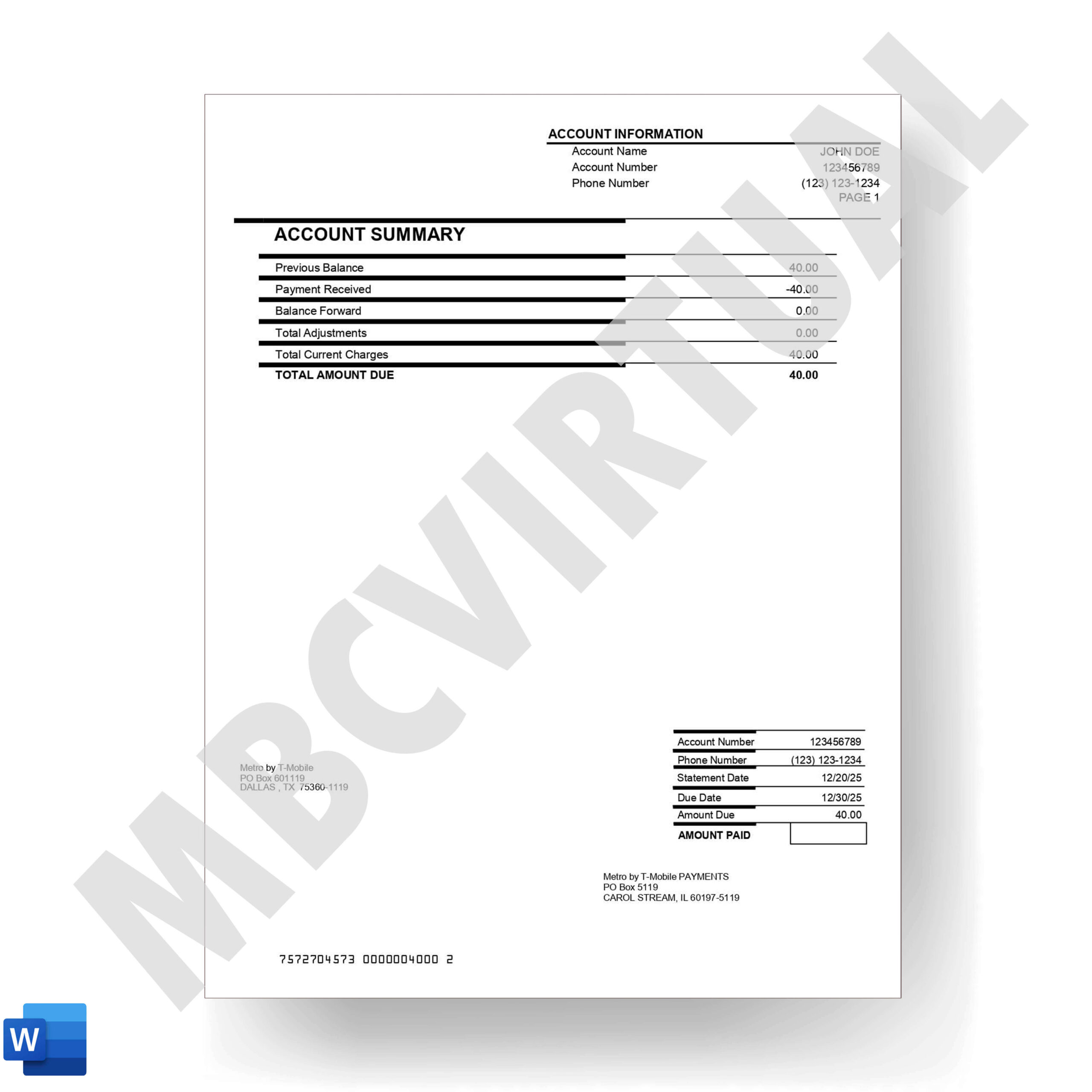 Metro By TMobile Bill Template - MbcVirtual