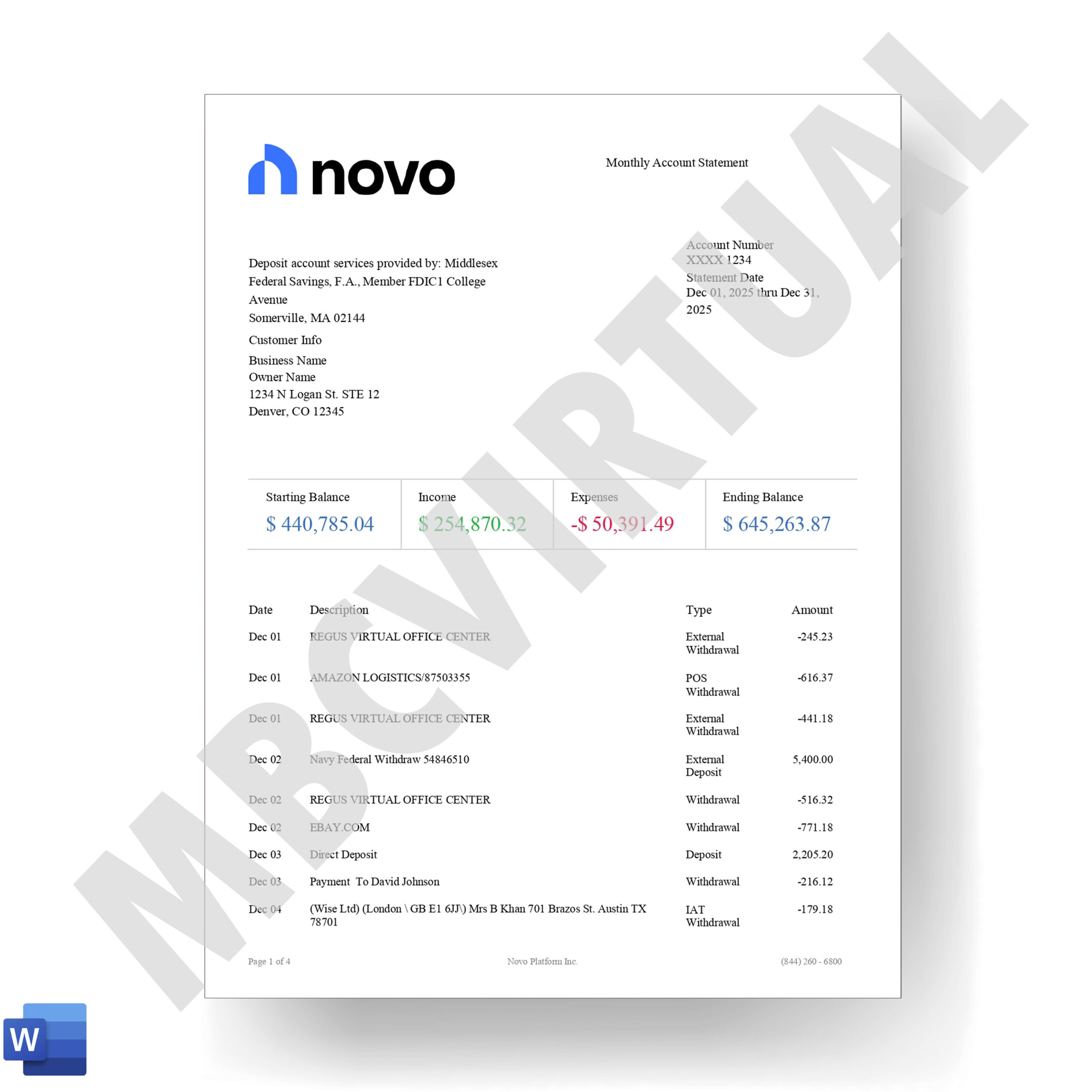 Novo Bank Statement - MbcVirtual
