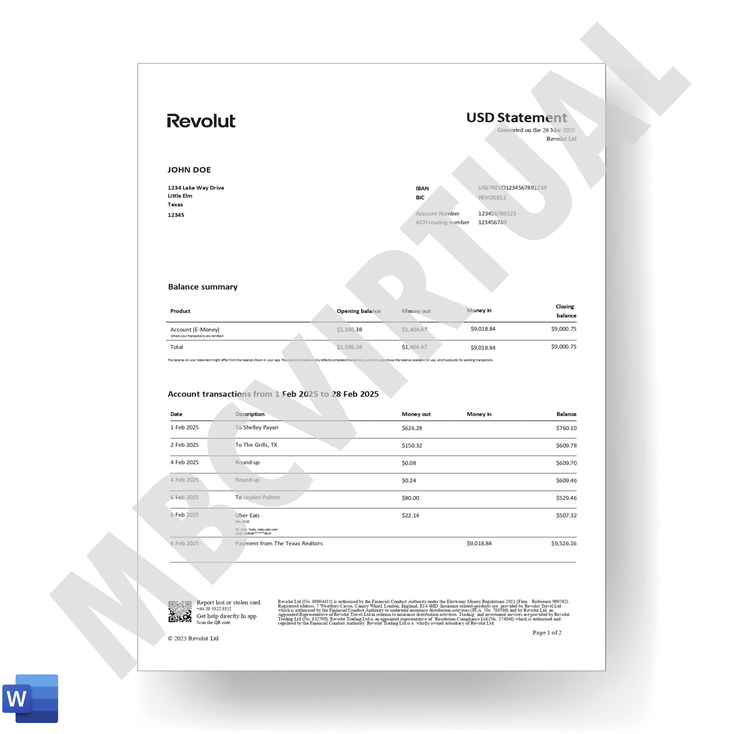 Revolut USD Bank Statement - MbcVirtual