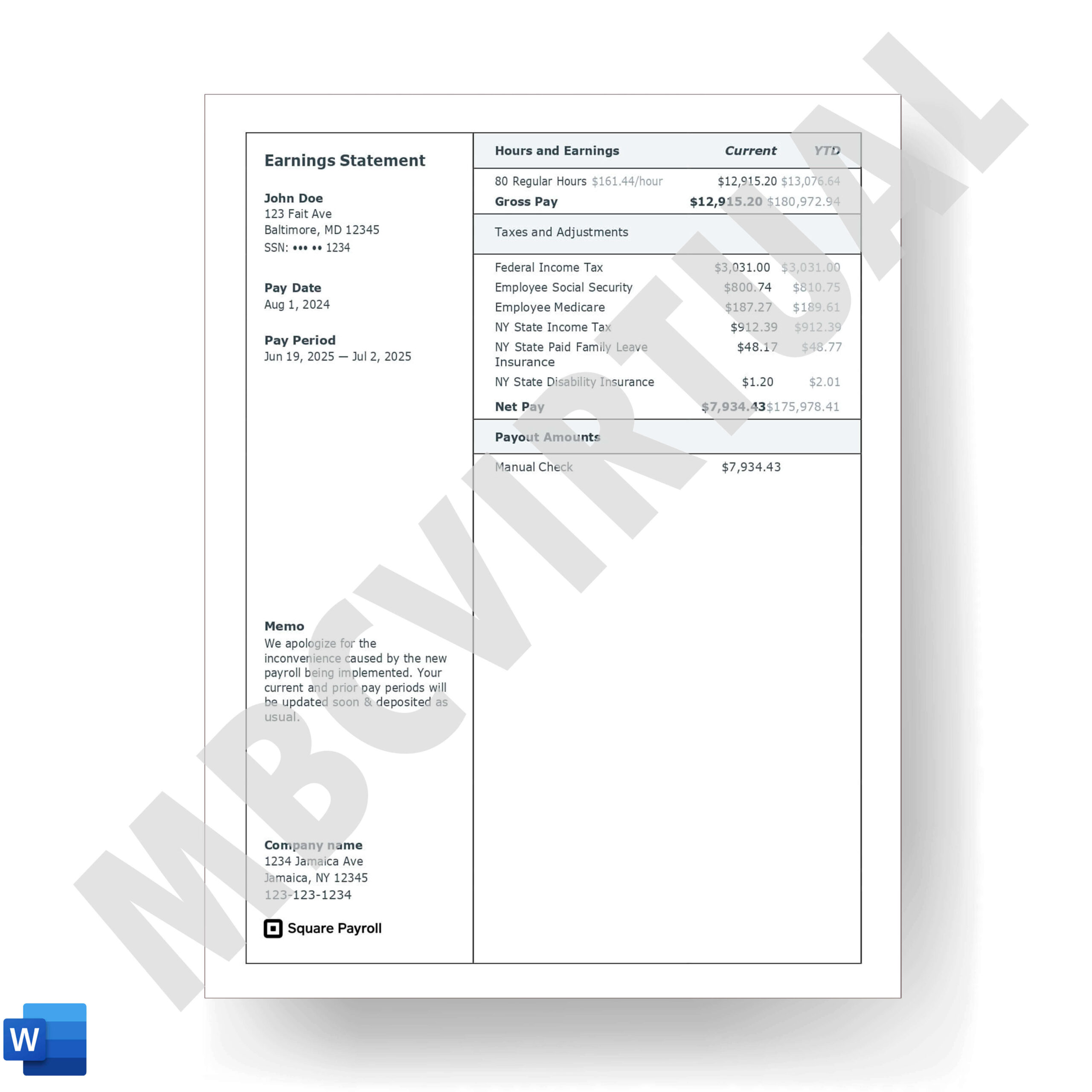 Square Paystub Template - MbcVirtual