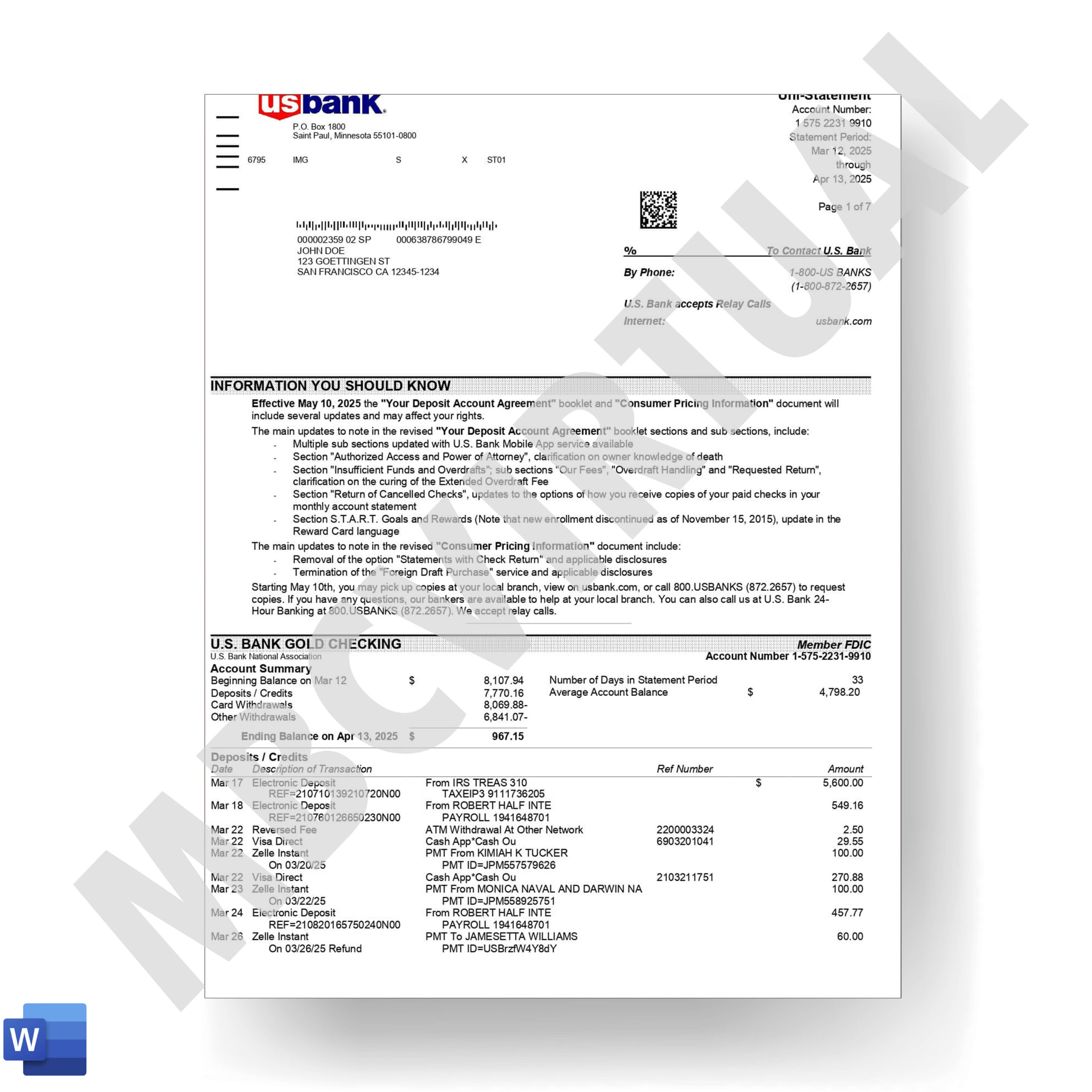 US Bank - Personal Statement - MbcVirtual