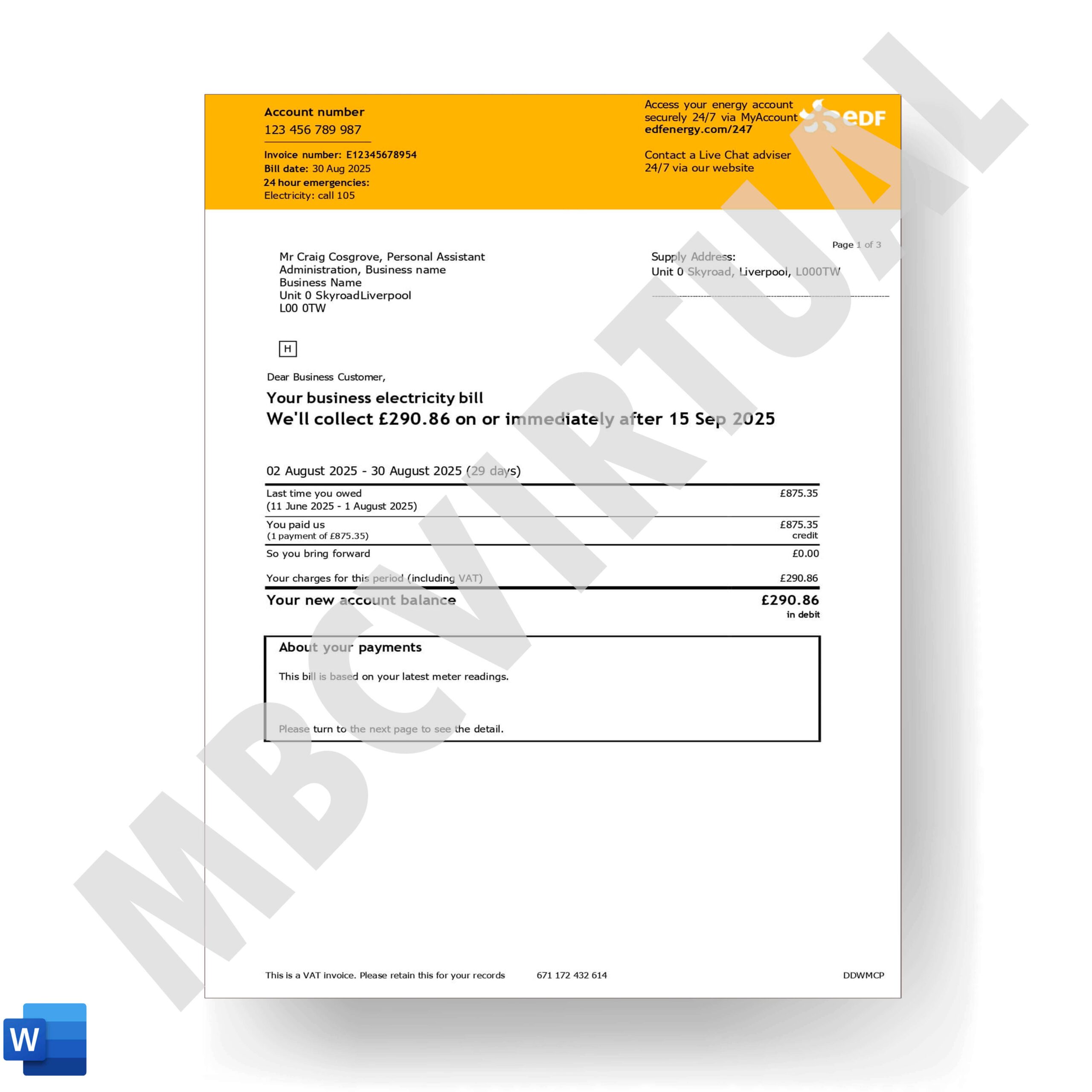 eDF Energy Bill Template - MbcVirtual